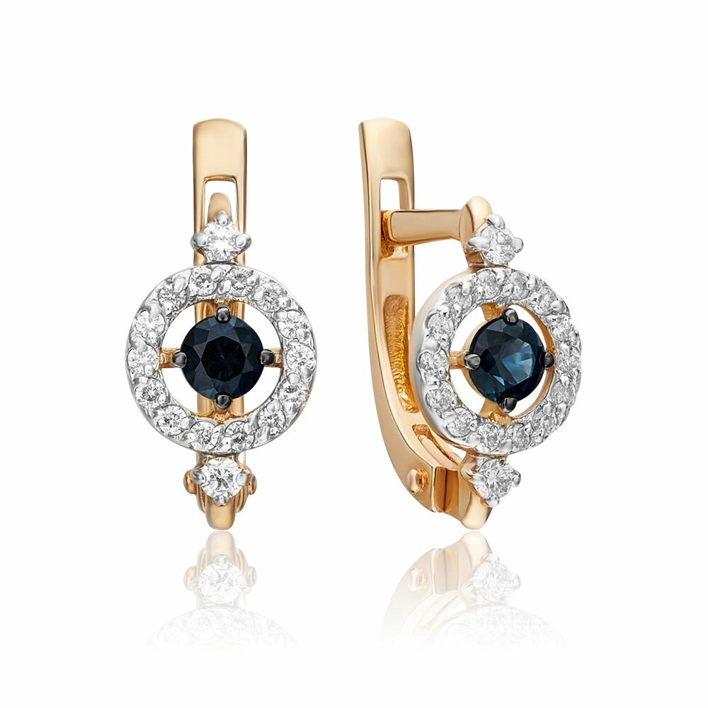 Серьги, красное золото, 585 проба, бриллиант, сапфир