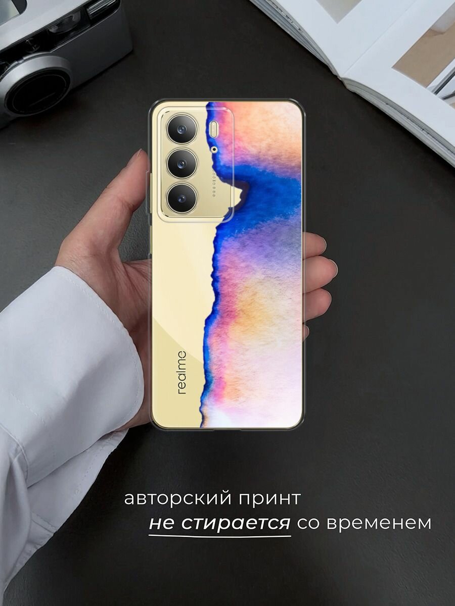Чехол на Realme C75 4G / Реалми C75 4G с принтом Синяя акварель, прозрачный — фото 1