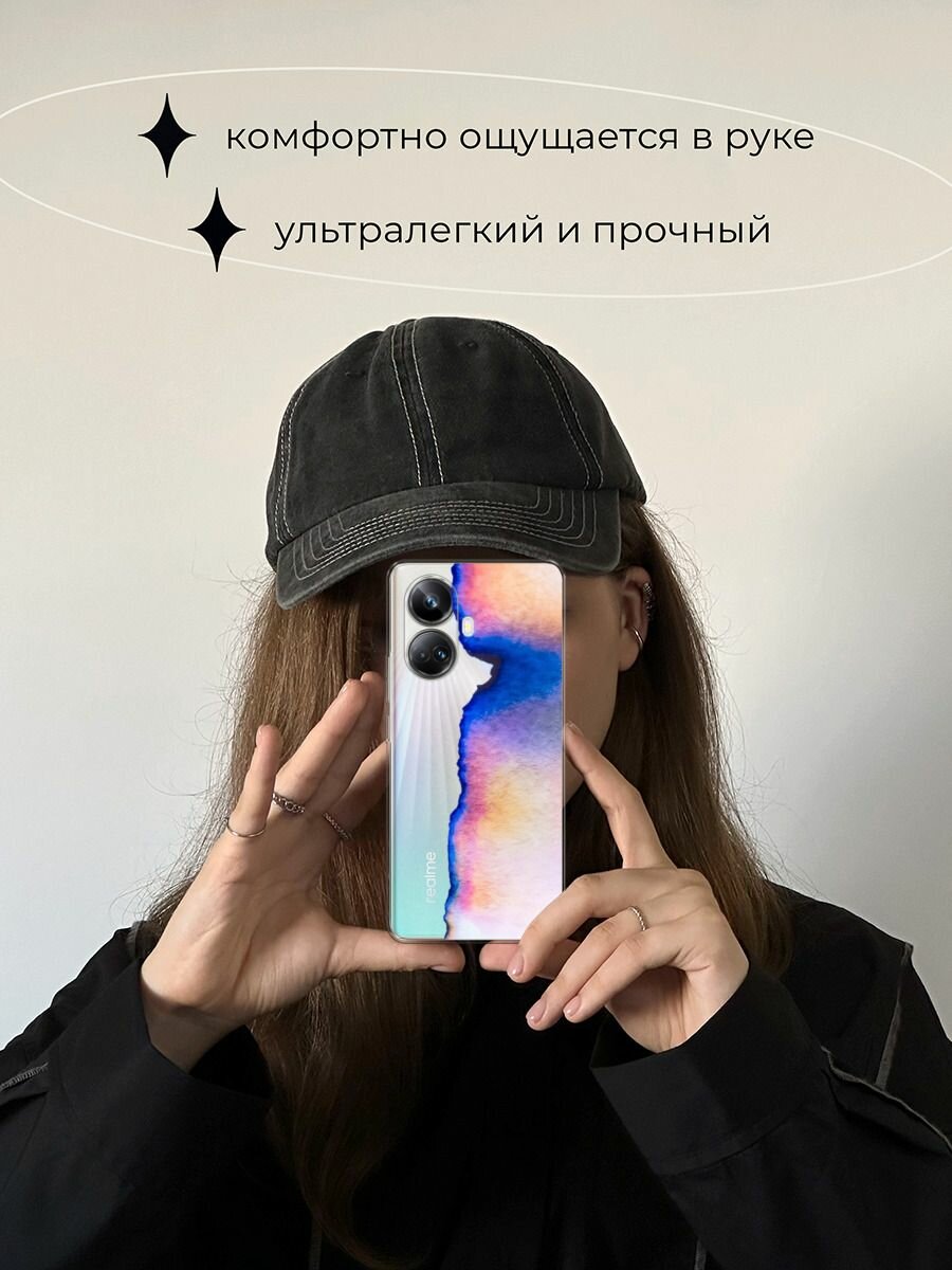 Чехол на Realme 10 Pro+ / Реалми 10 Про+ с принтом Синяя акварель, прозрачный — фото 1