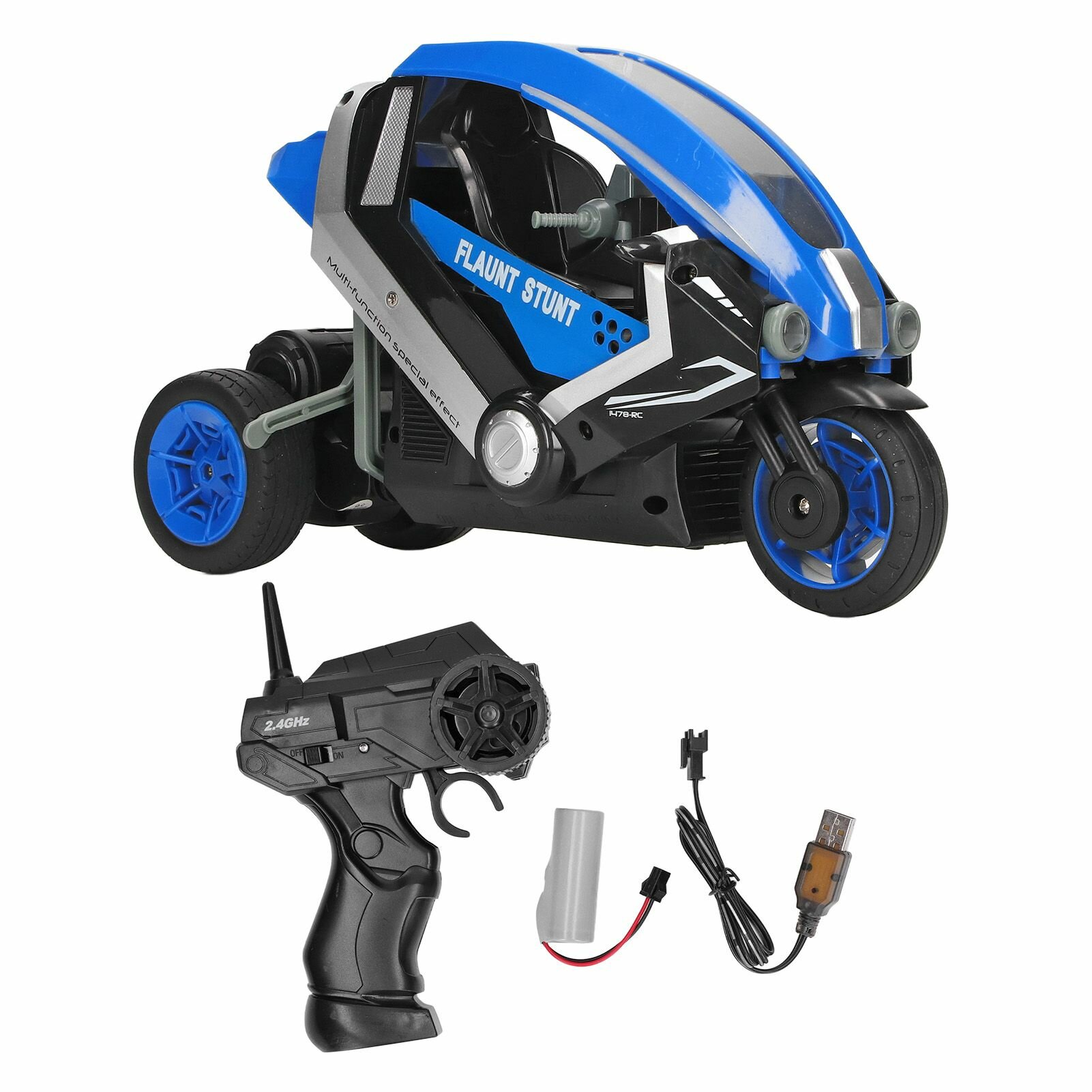 1:8 RC дрифт-мотоцикл 3-колёсный, синий, высокая скорость