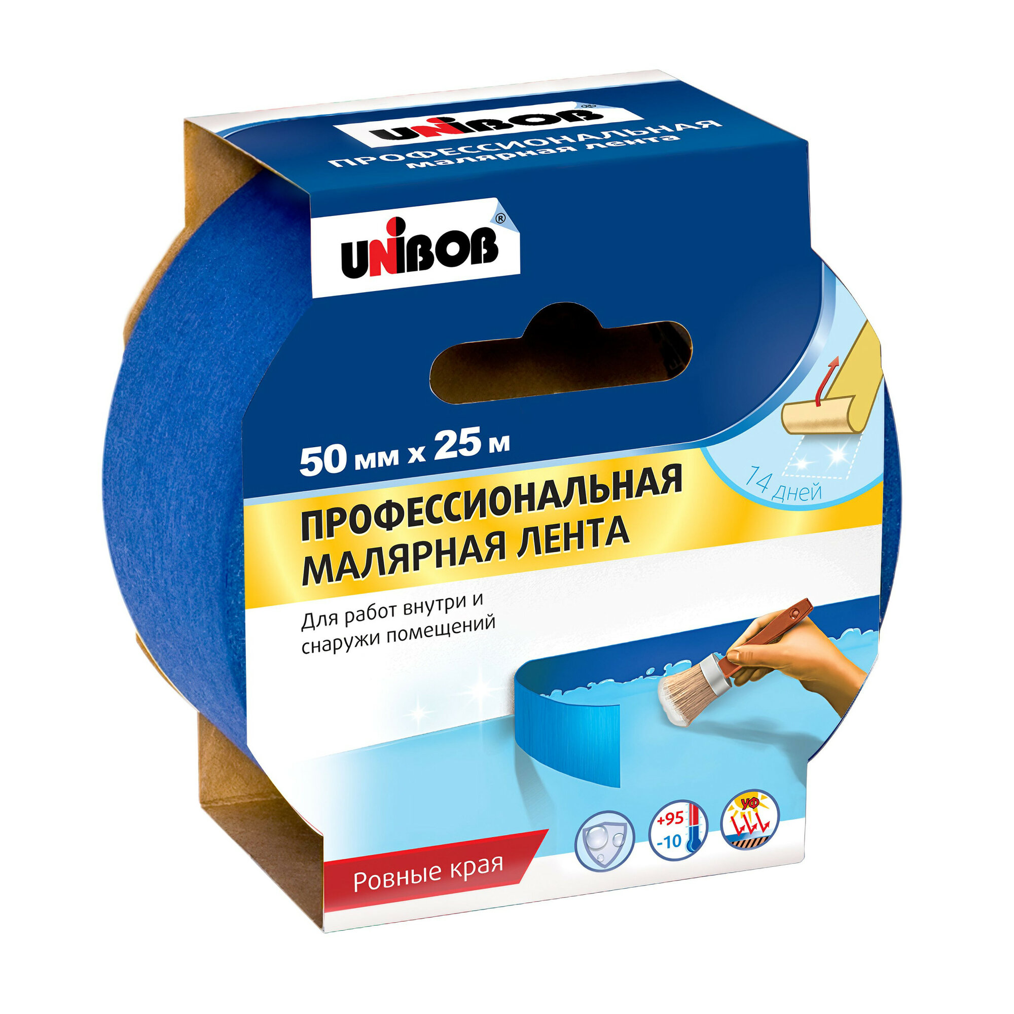 Лента для малярных и штукатурных работ UNIBOB, профессиональная, синяя, 48 мм х25 м
