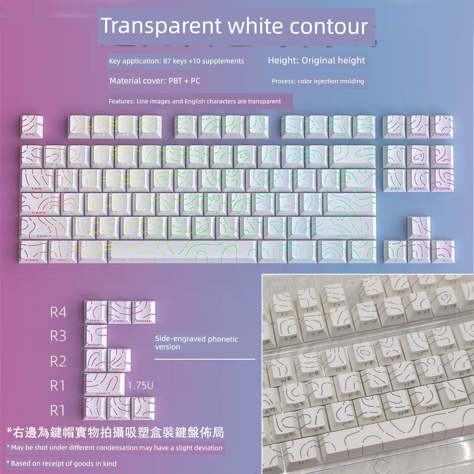 Набор клавишных капсул из ПБТ с подсветкой для механической клавиатуры, тайваньская фонетическая раскладка, 130+