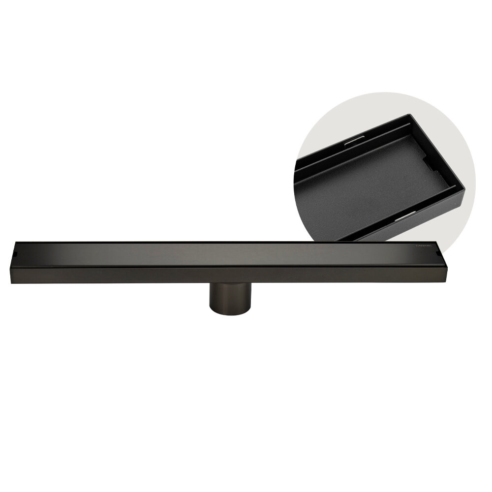 Трап для душа, санакс 500х70 мм, нержавеющая сталь, линейный, вертикальный, крышка литая, цвет графит, с сухим затвором