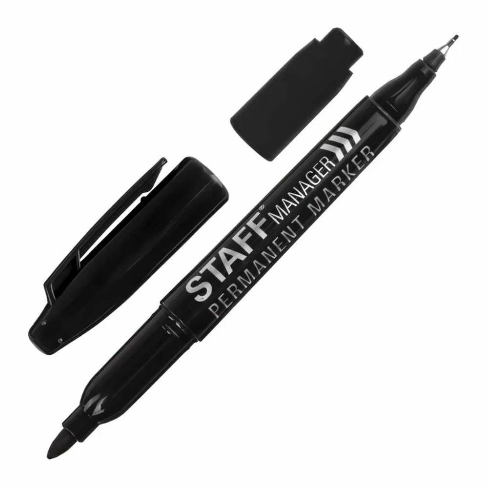 STAFF Маркер перманентный двусторонний Manager, черный, наконечники 0,8мм / 2,2мм, 151625