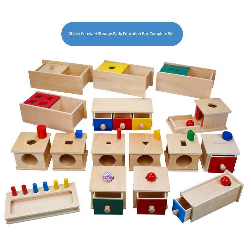 Набор Montessori-коробки для обучения постоянству объектов - Полная деревянная игра с геометрическими фигурами