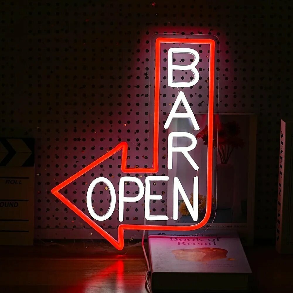 Прекрасное представление неонового знака BAR OPEN