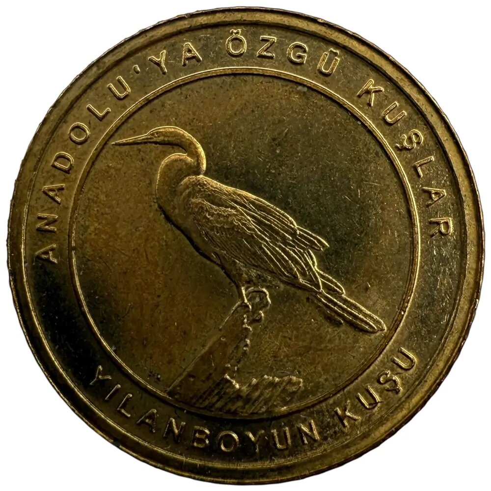 Турция 1 куруш 2021 г. (Птицы Анатолии - Африканская змеешейка)