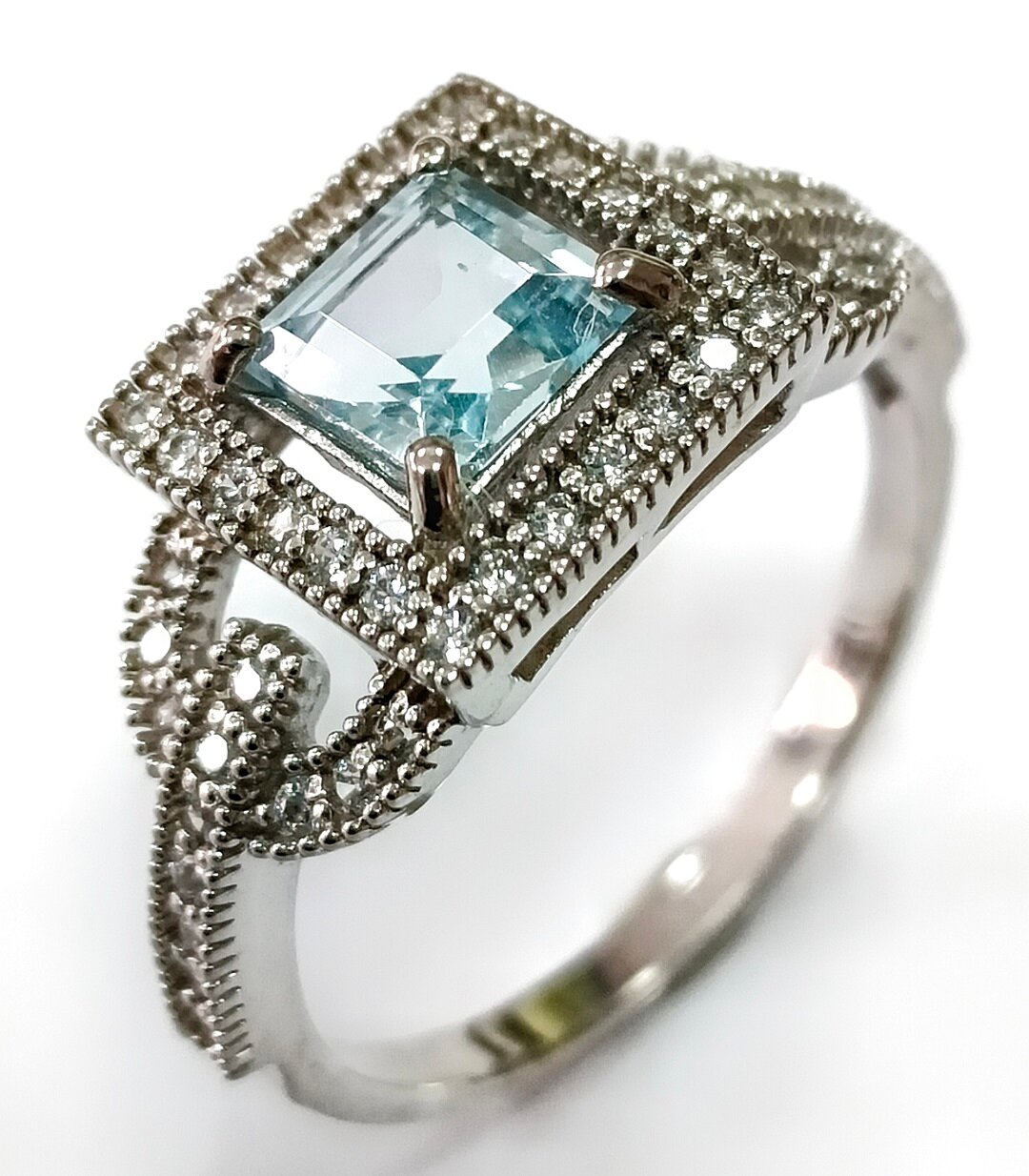 Перстень, серебро, 925 проба, родирование, топаз, фианит