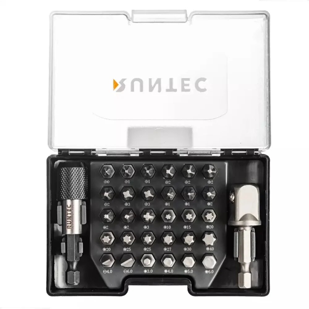 Набор бит RUNTEC RT-BX32, 32 предмета, битовые головки с магнитным наконечником, адаптером и фирменным футляром — фото 1