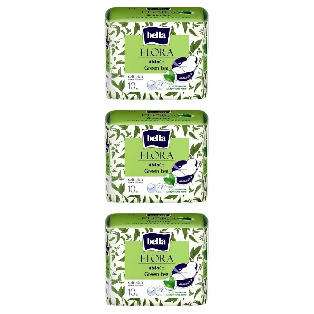 Bella Прокладки женские, Flora Green Tea Softiplait, дышащие, с экстрактом зеленого чая, 10 шт, 3 шт