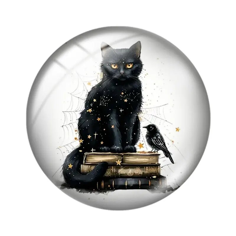 Стеклянные кабошоны "Черный кот" 10 шт. 12 мм, 10pcs-BG5058-06