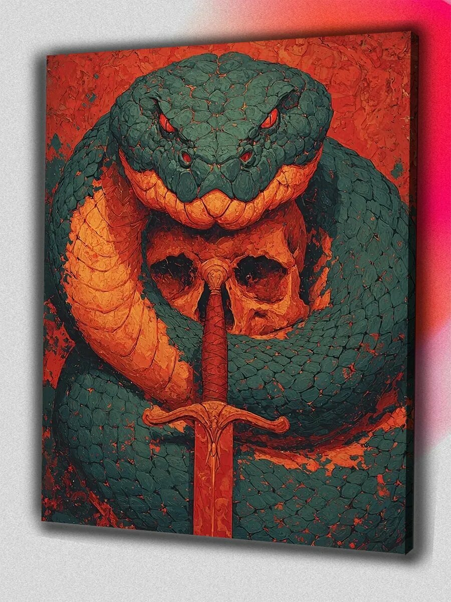 Картина по номерам на холсте Змея и меч 40 на 50