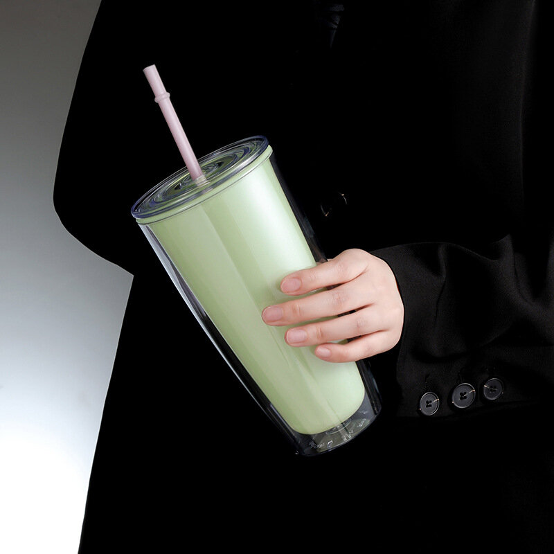 Летняя кружка для воды, стильная, большой емкости, из пищевого пластика, устойчивая к высоким температурам, двухслойная