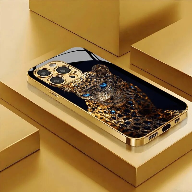 Чехол на iPhone 14 Pro с леопардом, закаленное стекло