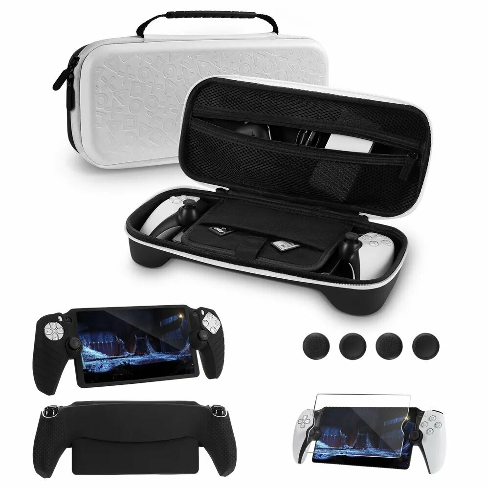 Комплект аксессуаров для Playstation Portable, совместимый с комплектом Ps Portal, Чехол для переноски Ps5 с силиконовым защитным чехлом, защитная пленка для экрана