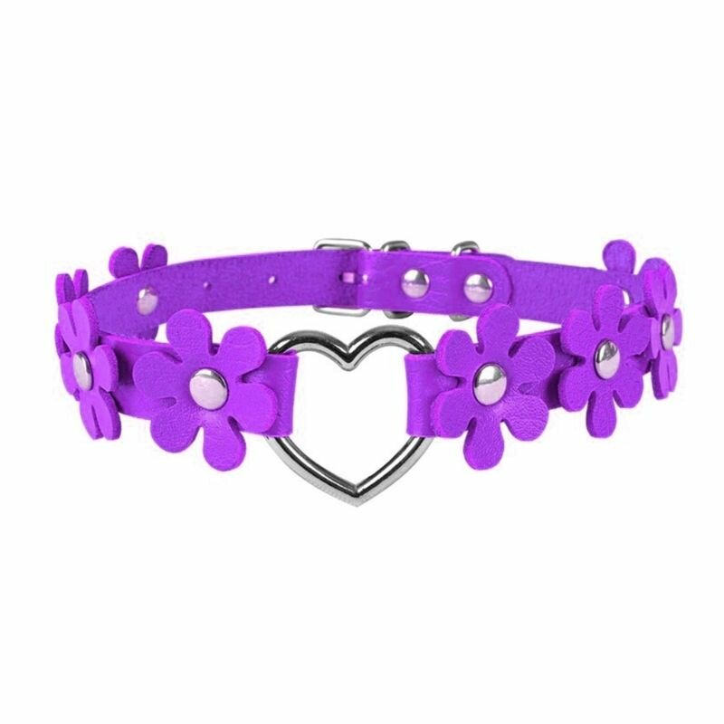 Кожаный ошейник SM collar кожаный цветочный ошейник-Фиолетовый