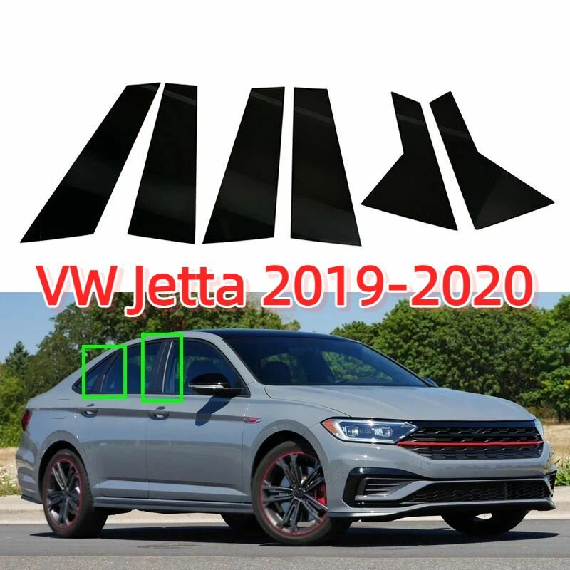 Глянцевые черные накладки на стойки окон 6 шт для Volkswagen Jetta 2019–2021 самоклейка, устойчивые к царапинам