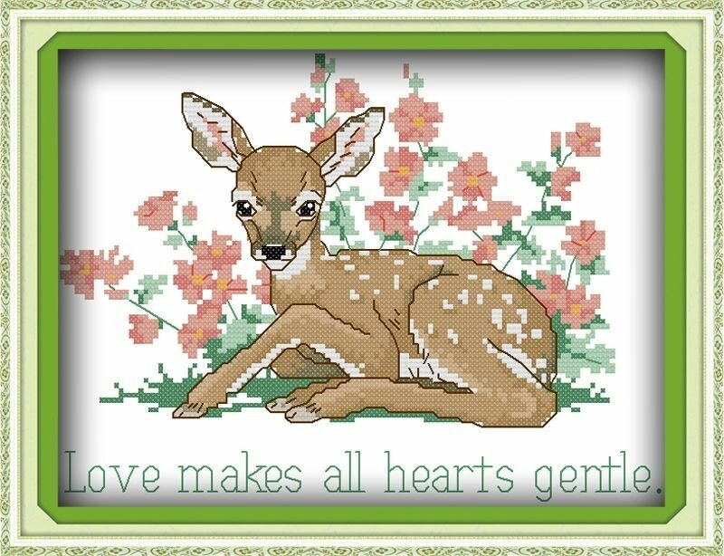 Эксклюзивная схема вышивки Кроткий олень 11CT, размер 38 на 27 см