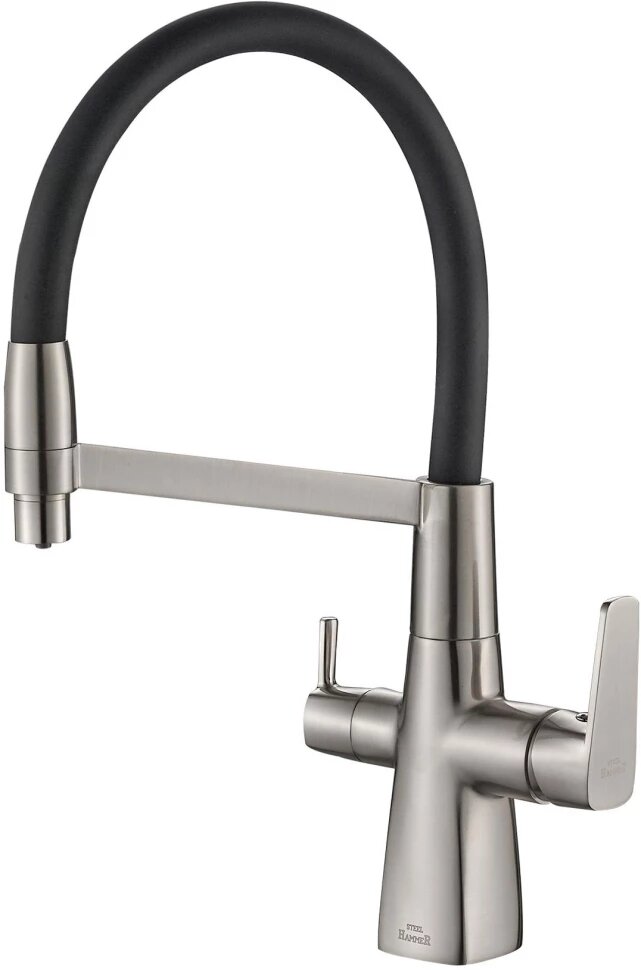 Смеситель для кухни Zorg SH 818-6 SATIN с подключением к фильтру, гибким изливом, сатин
