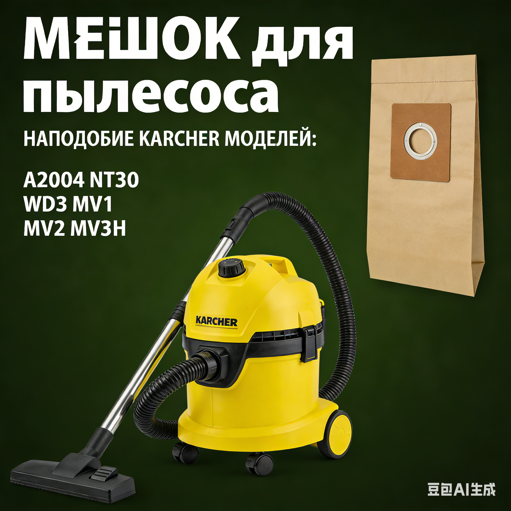 Мешок для пыли подходит . 5 шт . для пылесоса Karcher моделей A2004 NT30 WD3 MV1 MV2 MV3H/Пылесборник фильтр для Керхер