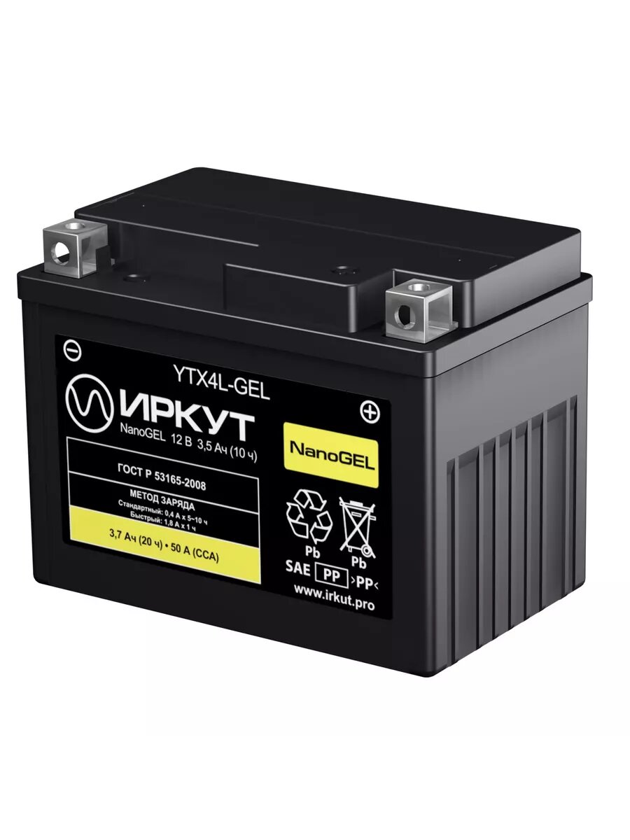 Аккумулятор иркут YTX4L-GEL 12V 3.7Ач 50А 113x70x85 обр. пол.