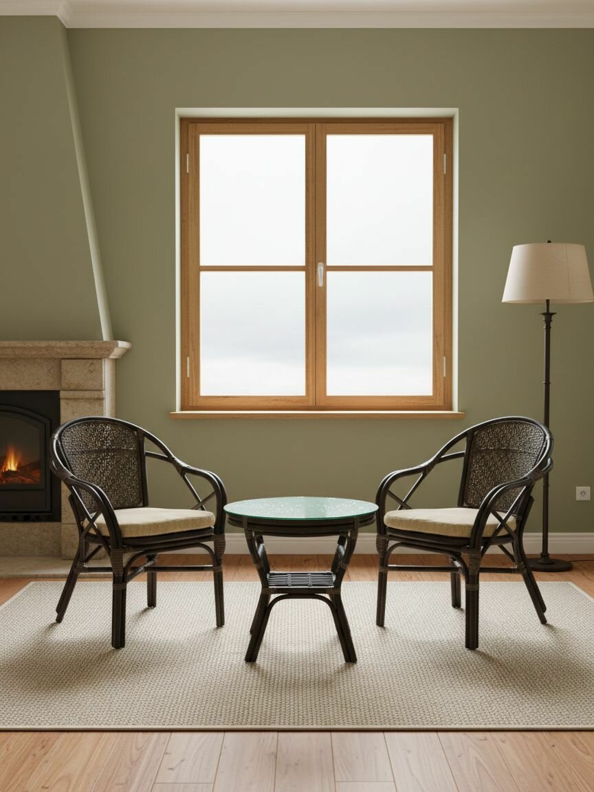 Комплект плетёной мебели с мягкими подушками на сиденье