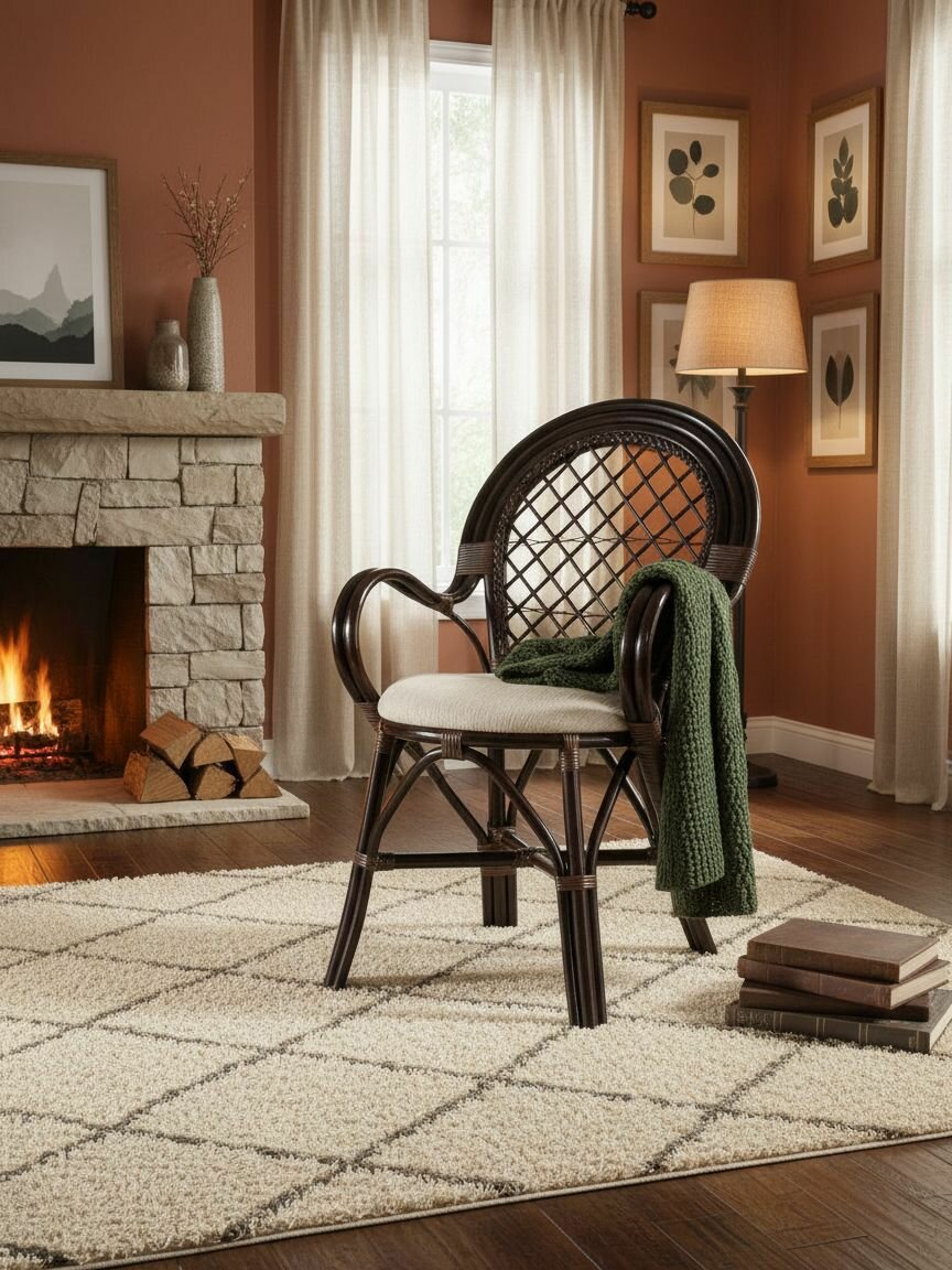 Кресло плетёное с мягким сиденьем