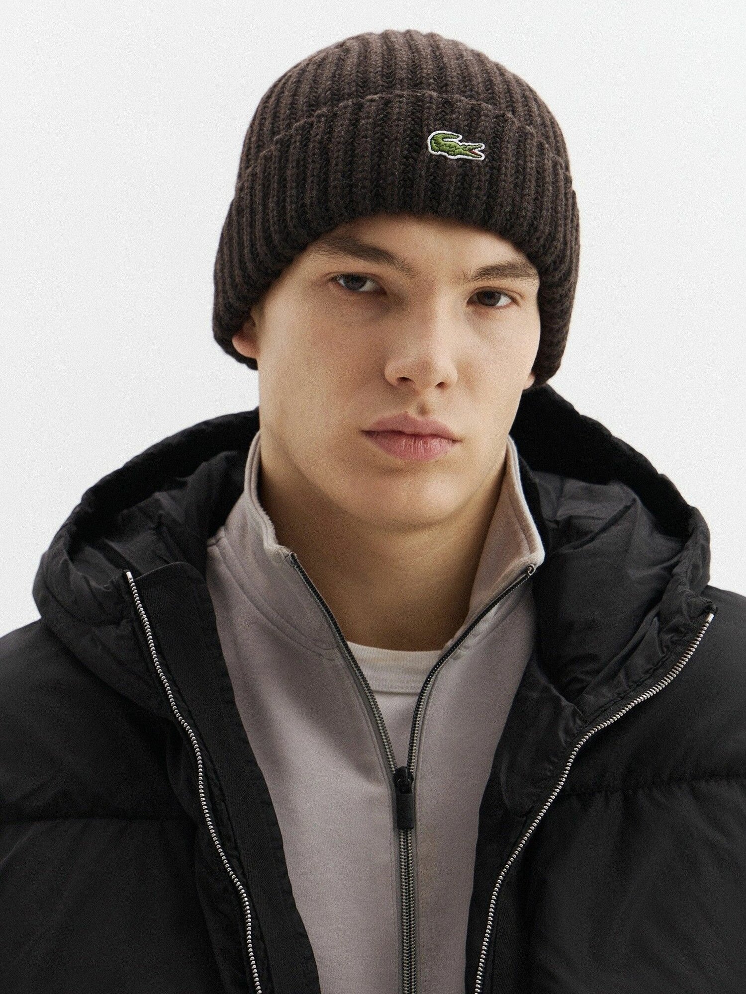 Шапка-бини LACOSTE Осень-зима 2026 для мужчин и женщин, размер TTU, темно-коричневый — фото 1