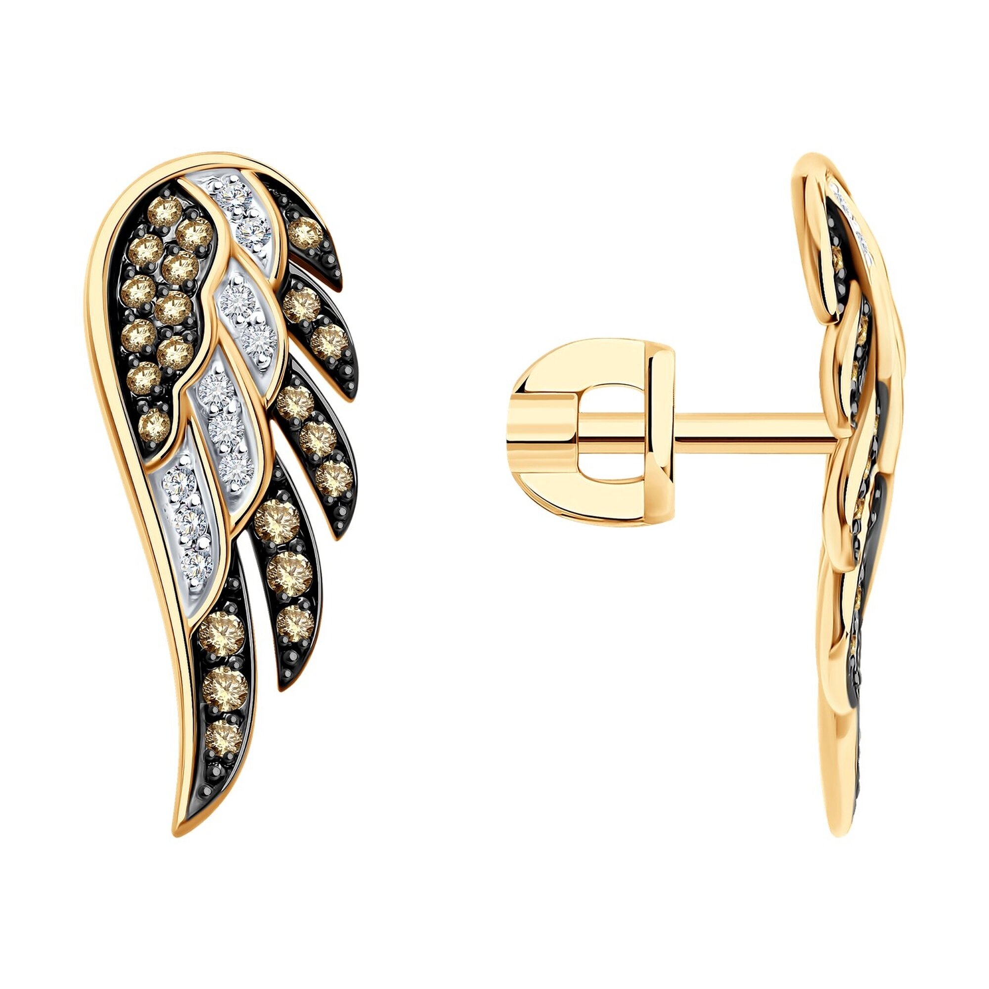 Серьги пусеты, красное золото, 585 проба, бриллиант