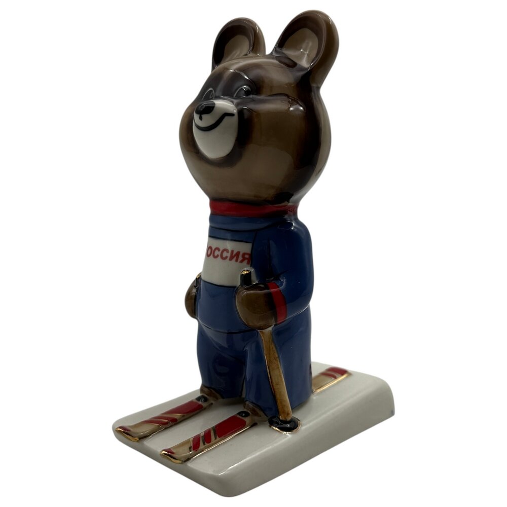 Фарфоровая статуэтка "Олимпийский Мишка - Лыжник", 2022-2024 гг, Вербилки, Россия (синий)