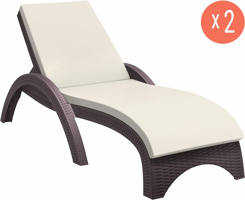 Комплект шезлонгов садовых для дачи, пляжа, бассейна с матрасом GS 1009 (Fiji), 2 шт, коричневый, слоновая кость, Siesta