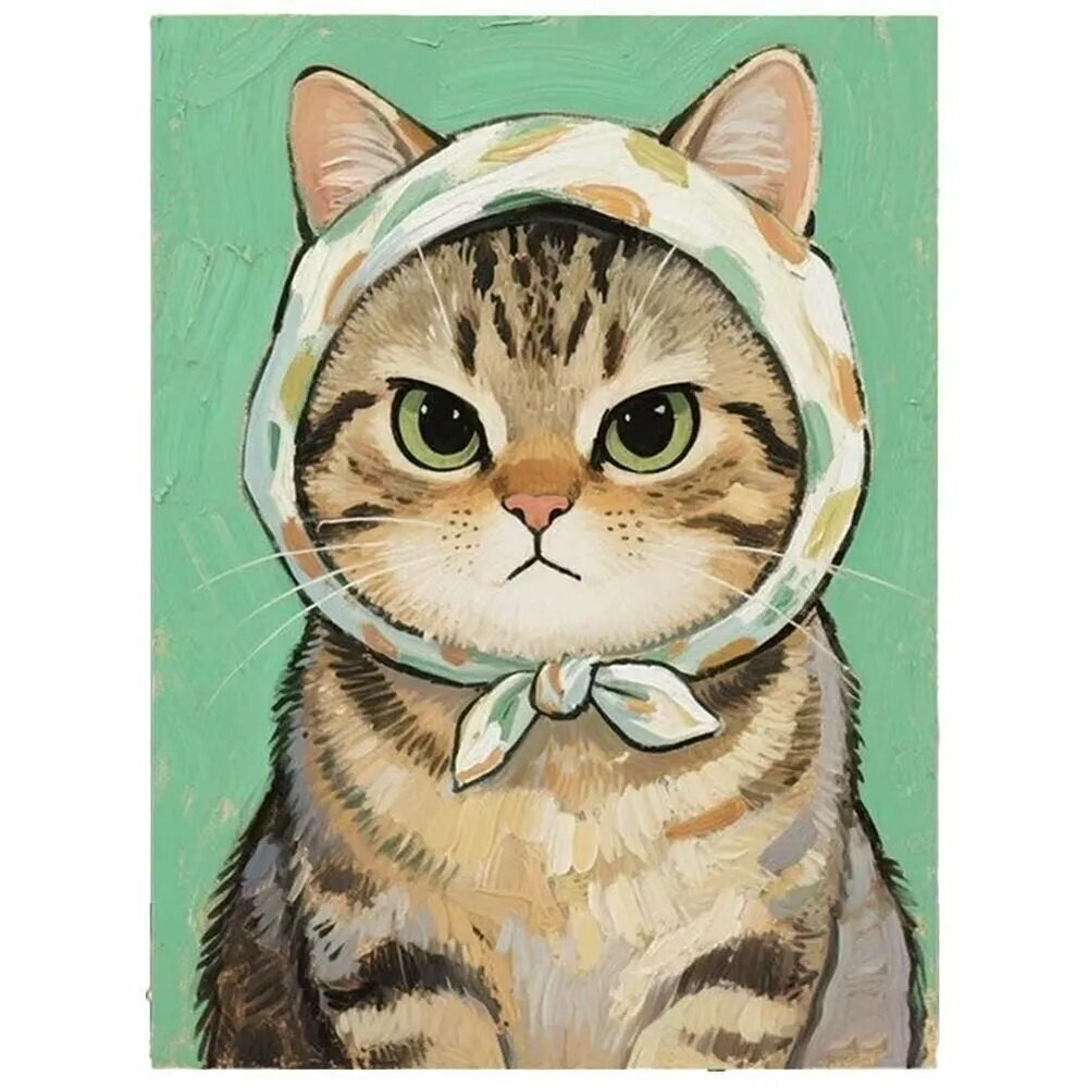 Кошка в платке, цифровая картина маслом, антистрессовая рама для рисования, подойдет качестве подарка детям