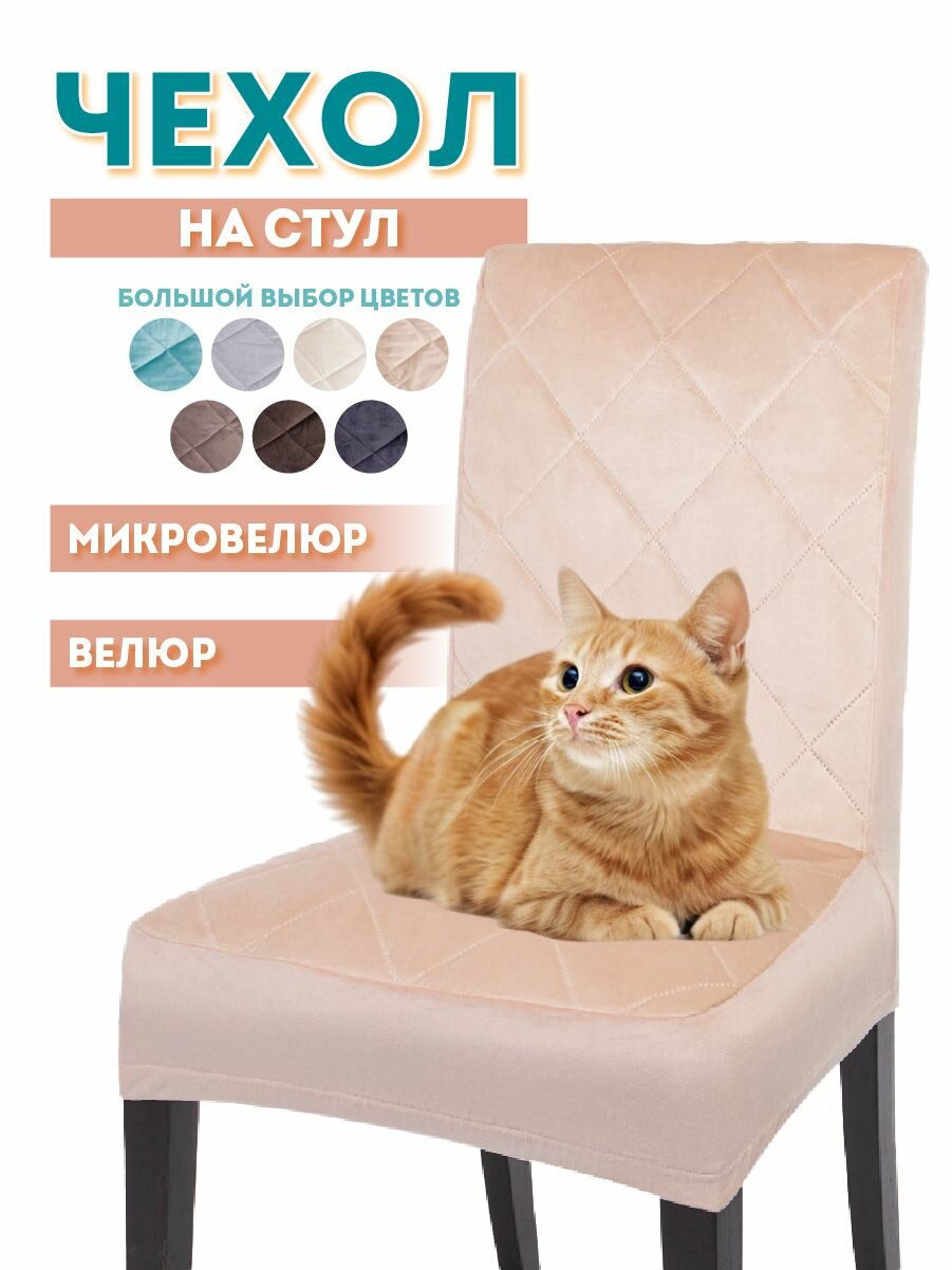 Чехол на стул со спинкой медежда микровелюр, бежевый