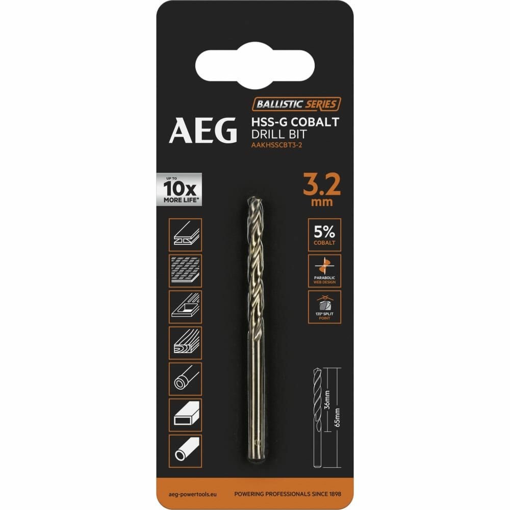 Сверло с кобальтом, 1шт, 3.2х65mm, AAKHSSCBT3-2, 4932479326