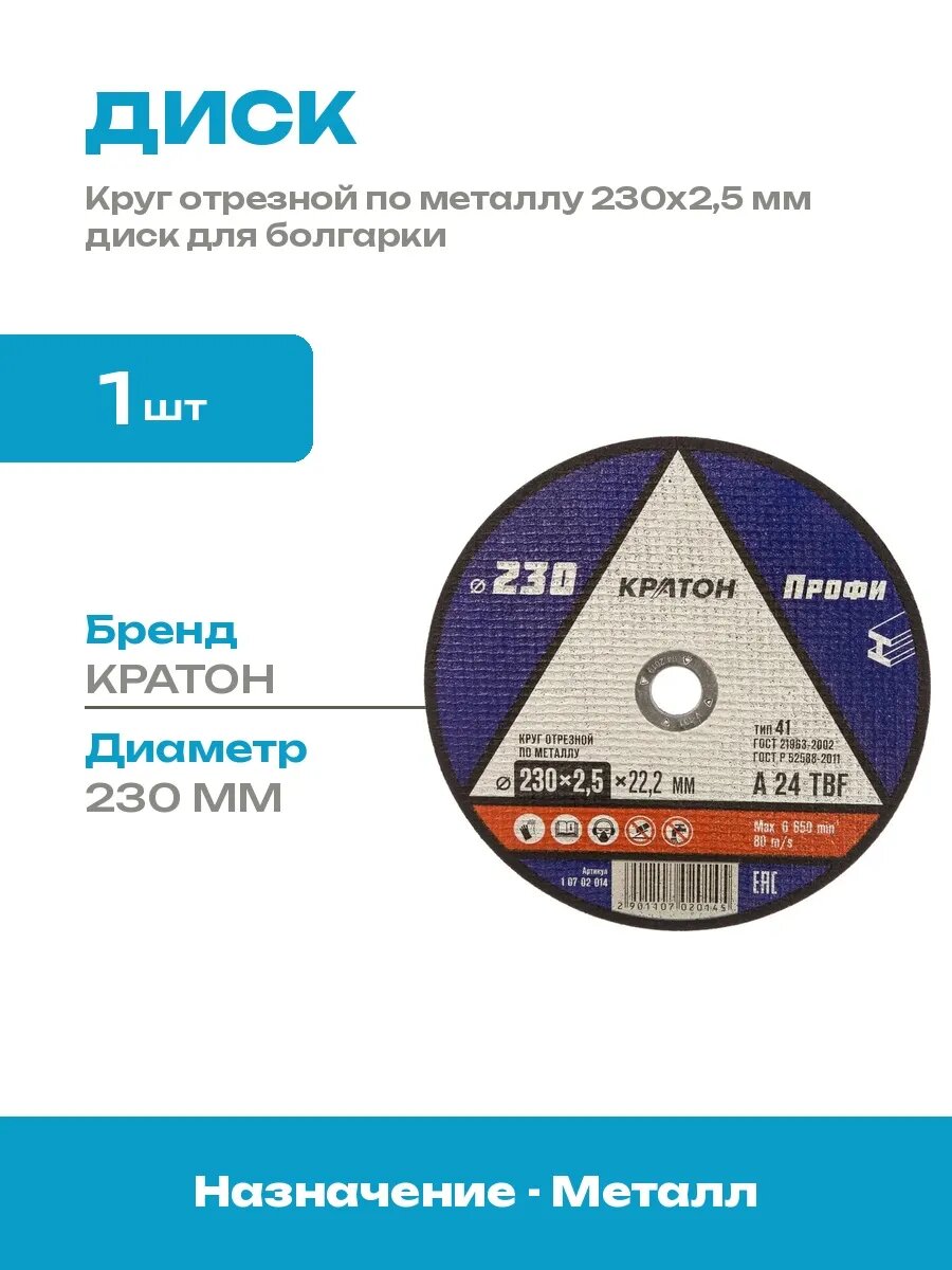 Круг отрезной электрокорунд 230х2,5 диск для болгарки 230