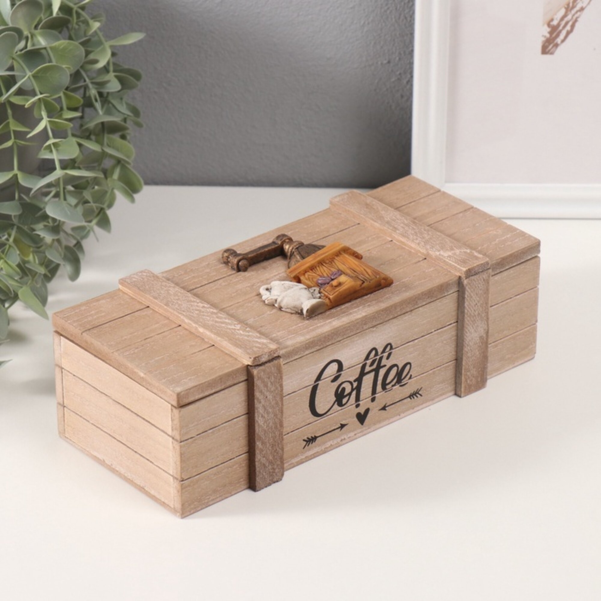 Шкатулка для чая с делениями «Кофемолка», дерево, 10.5×24×7.5 см