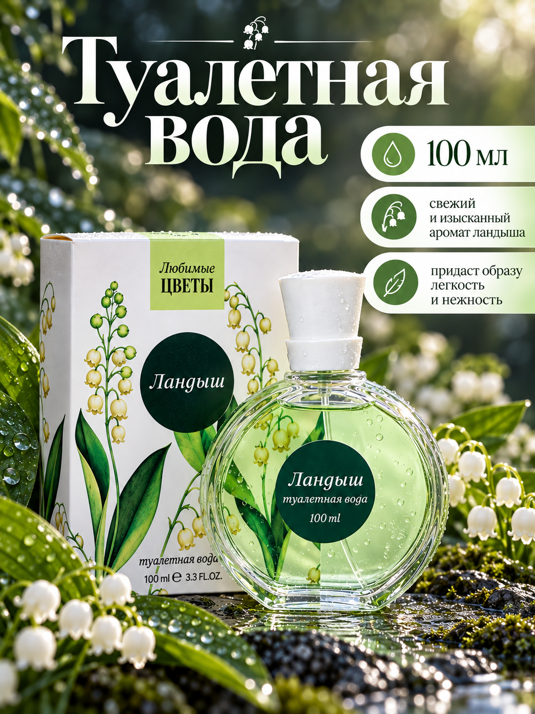 Туалетная вода женская Любимые Цветы с ароматом Ландыш, 100 мл