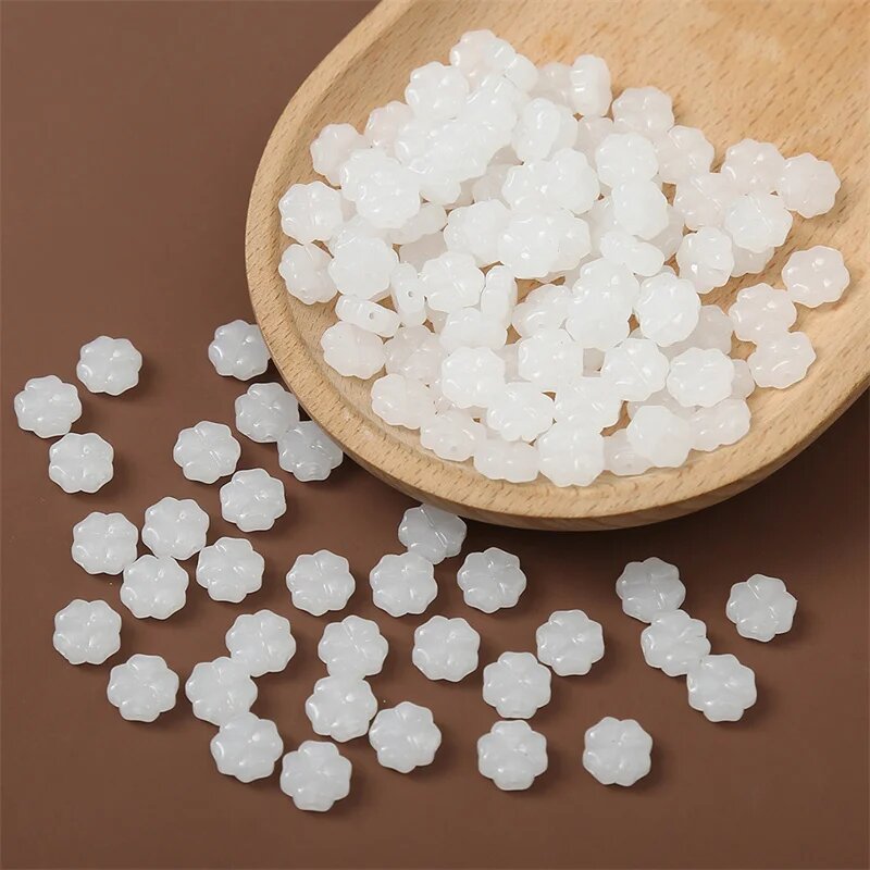 Бусины стеклянные четырехлистный клевер 10 мм Белый, 30pcs, 09