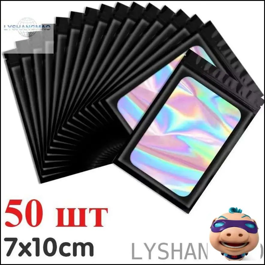 Пакет подарочный черный фасовочный 7x10 см, 50 штук в упаковке, универсальный для сладостей и мелочей