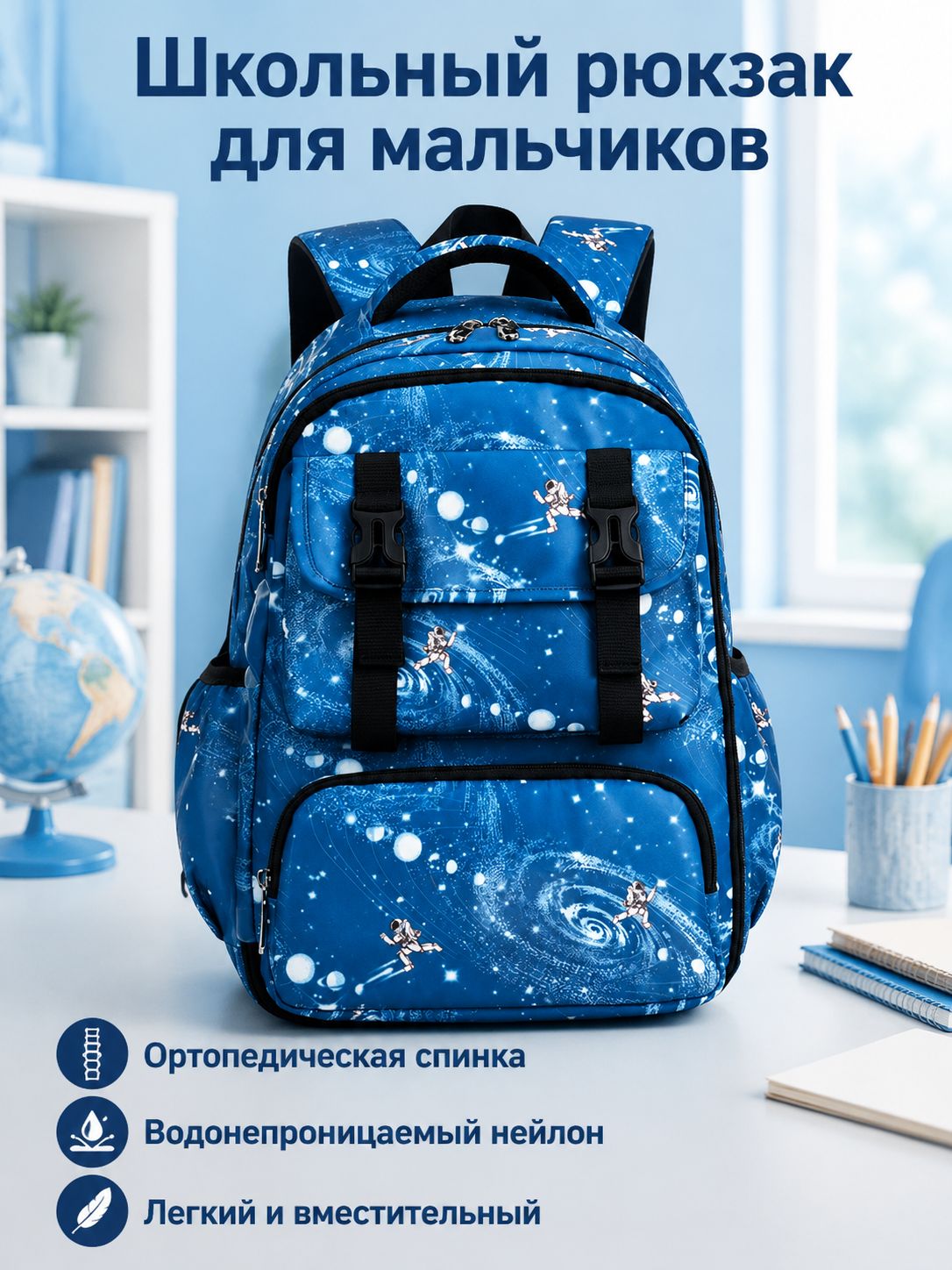 Рюкзак школьный с термокарманом и широким открытием лёгкий для начальных классов и прогулок