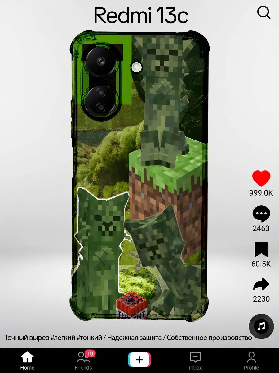 Чехол на Xiaomi Redmi 13C с принтом Майнкрафт крипер мобы
