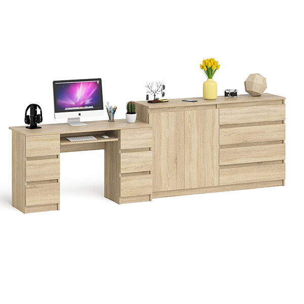 Стол компьютерный Мори МС-2 + Комод МК1600.1, цвет дуб сонома