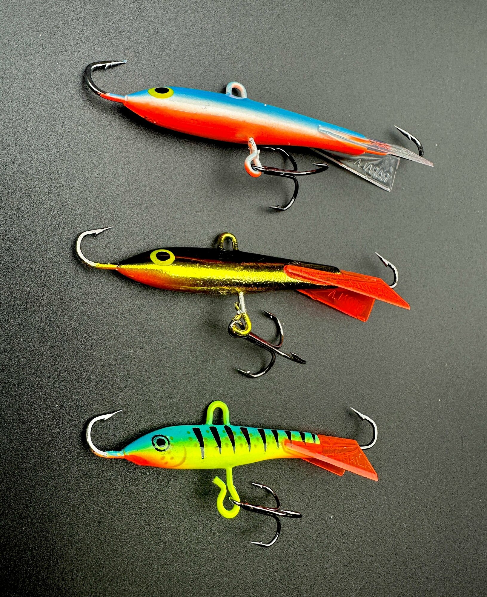 Набор из 3 балансиров Rapala 9 гр 65 мм, 14 гр 70 мм и 18 гр 75 мм для зимней рыбалки на хищника: окунь, щуку, судак