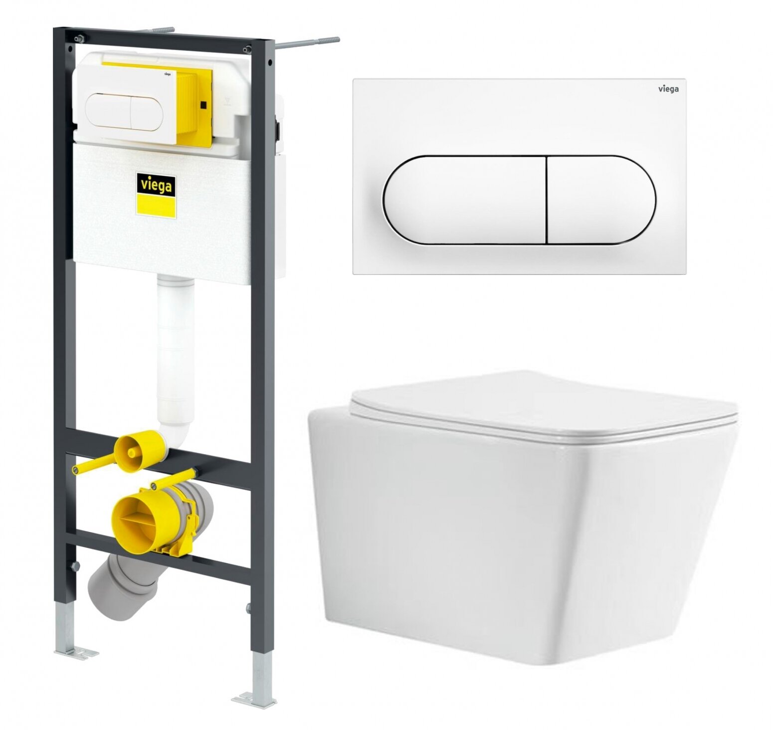 Комплект 3 в 1 инсталляция Viega Prevista 8524.11 + Унитаз Azario Boca AZ-2002 + кнопка белая