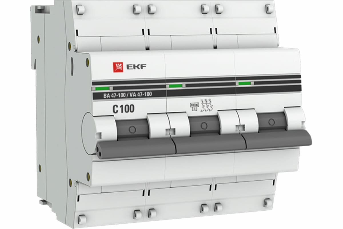 EKF автоматический выключатель 3P 100 А (С) VA 47-100 10кА Proxima mcb47100-3-100C-pro