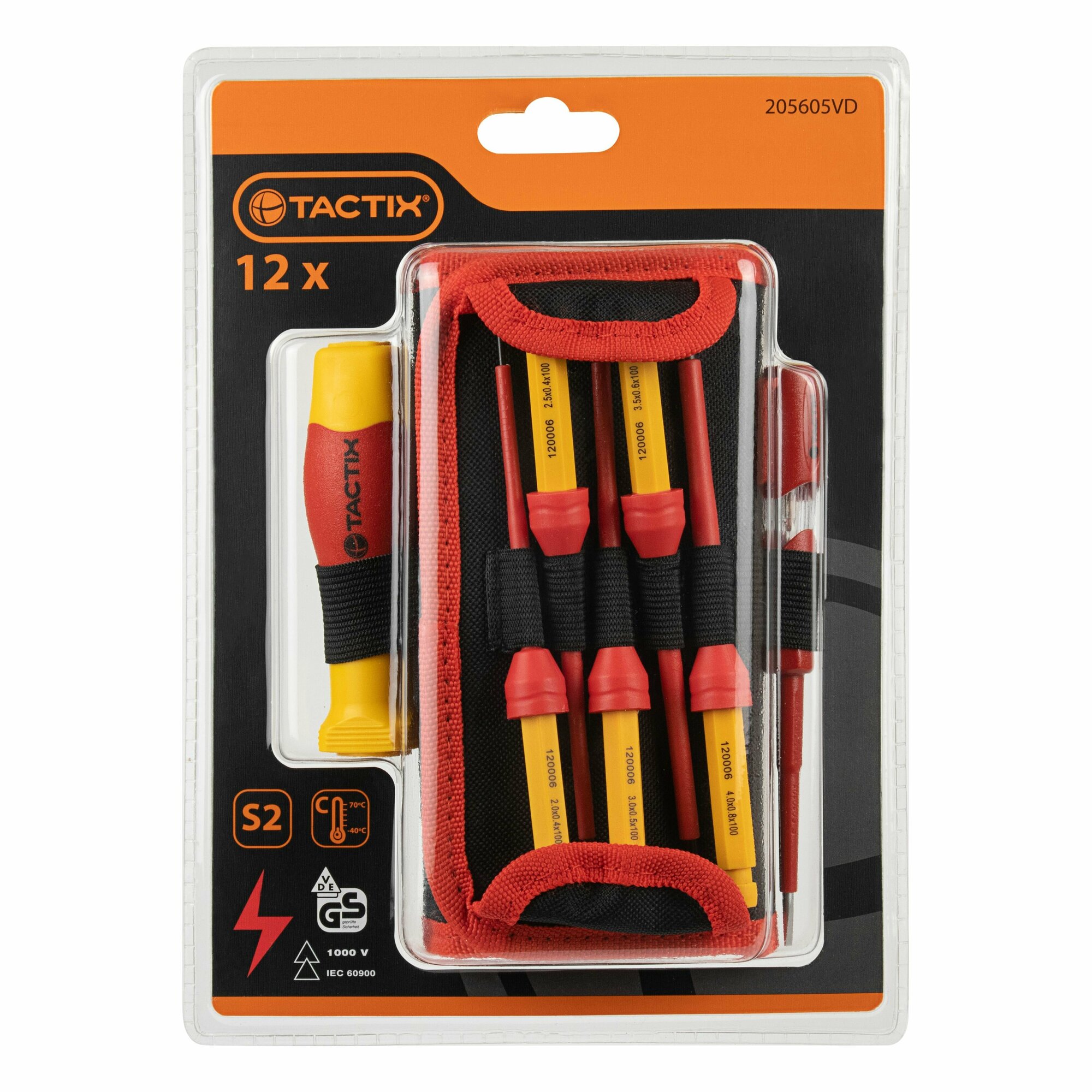 Набор сменных диэлектрических отверток TACTIX12шт. арт.205605VD