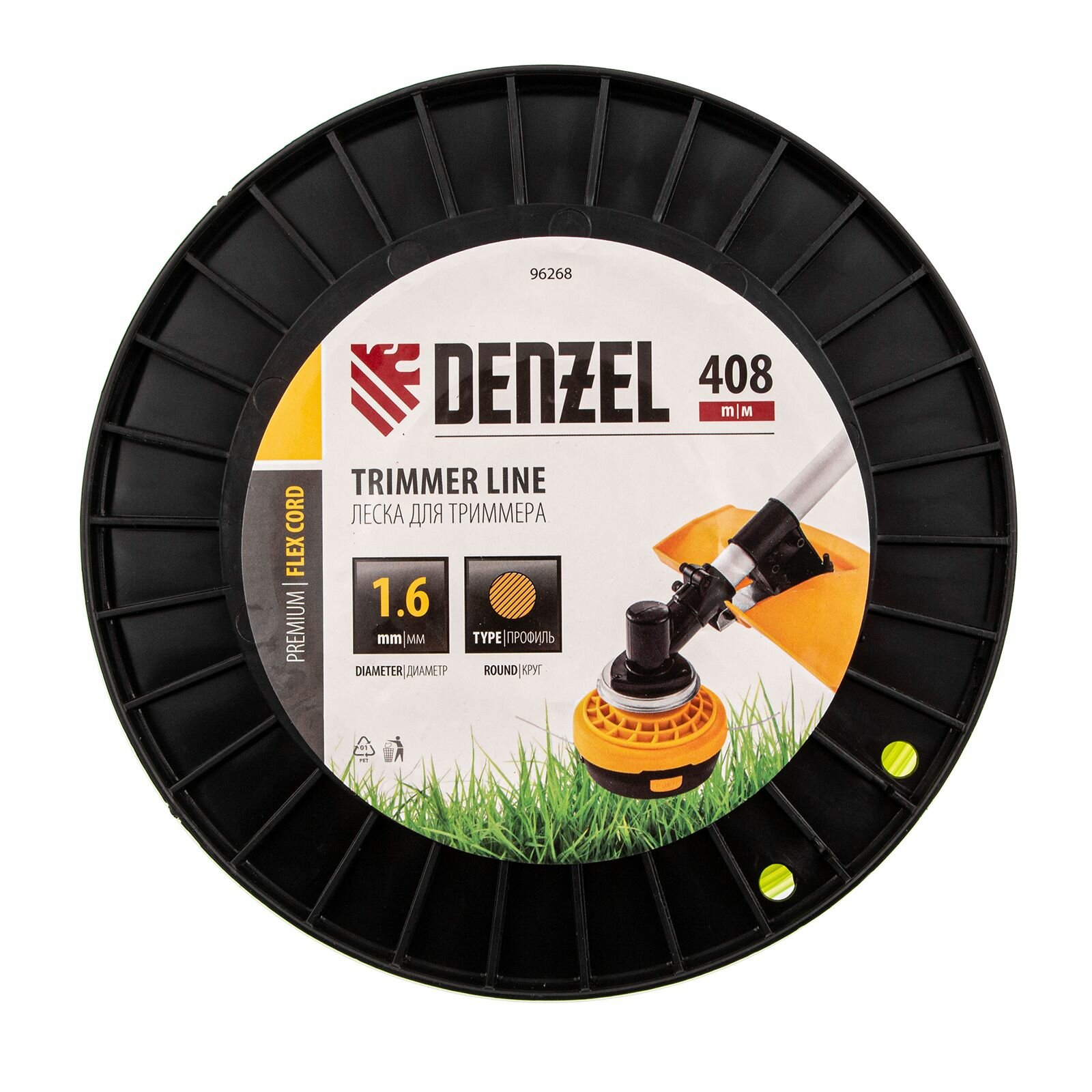 Леска для триммера круглая, 1,6мм х 408м, на DIN катушке FLEX CORD, Denzel, 96268