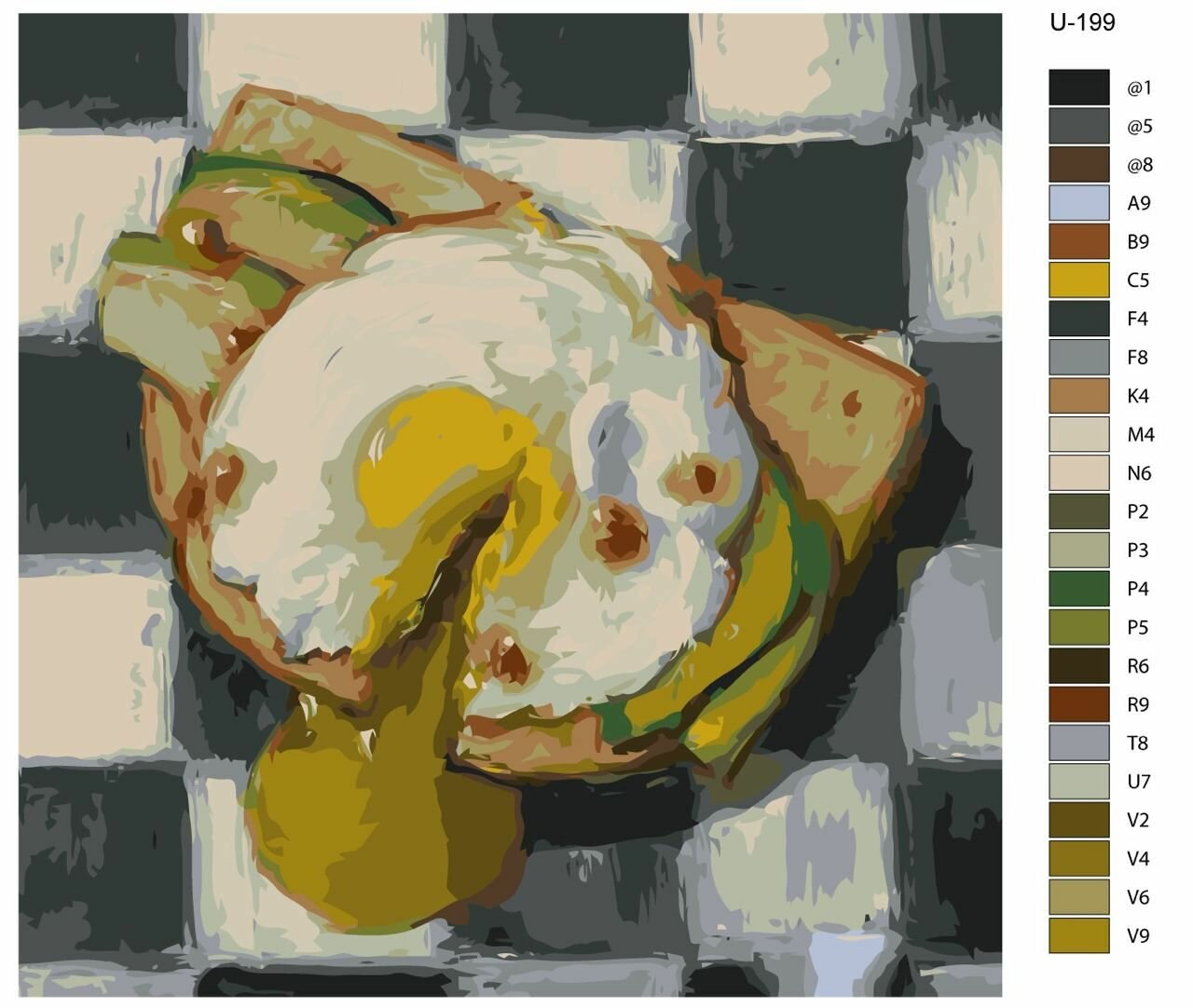 Картина по номерам U-199 "Фуд Арт. Бутерброд с авокадо и яичницой" 40x40 см