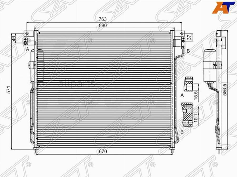 SAT ST-DTJ2-394-0 Радиатор кондиционера Nissan Pathfinder 04-14 / Navara 04-15