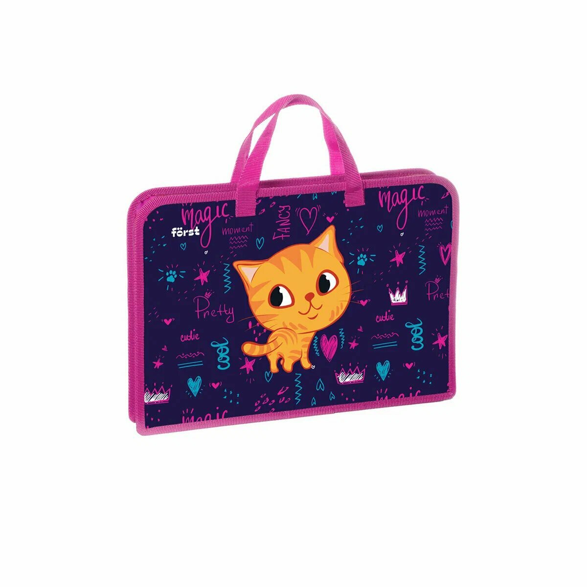 Папка с ручками 1 отделение, А4 Först "Funny cat", 340*245*40мм, пластик, на молнии - 1шт.